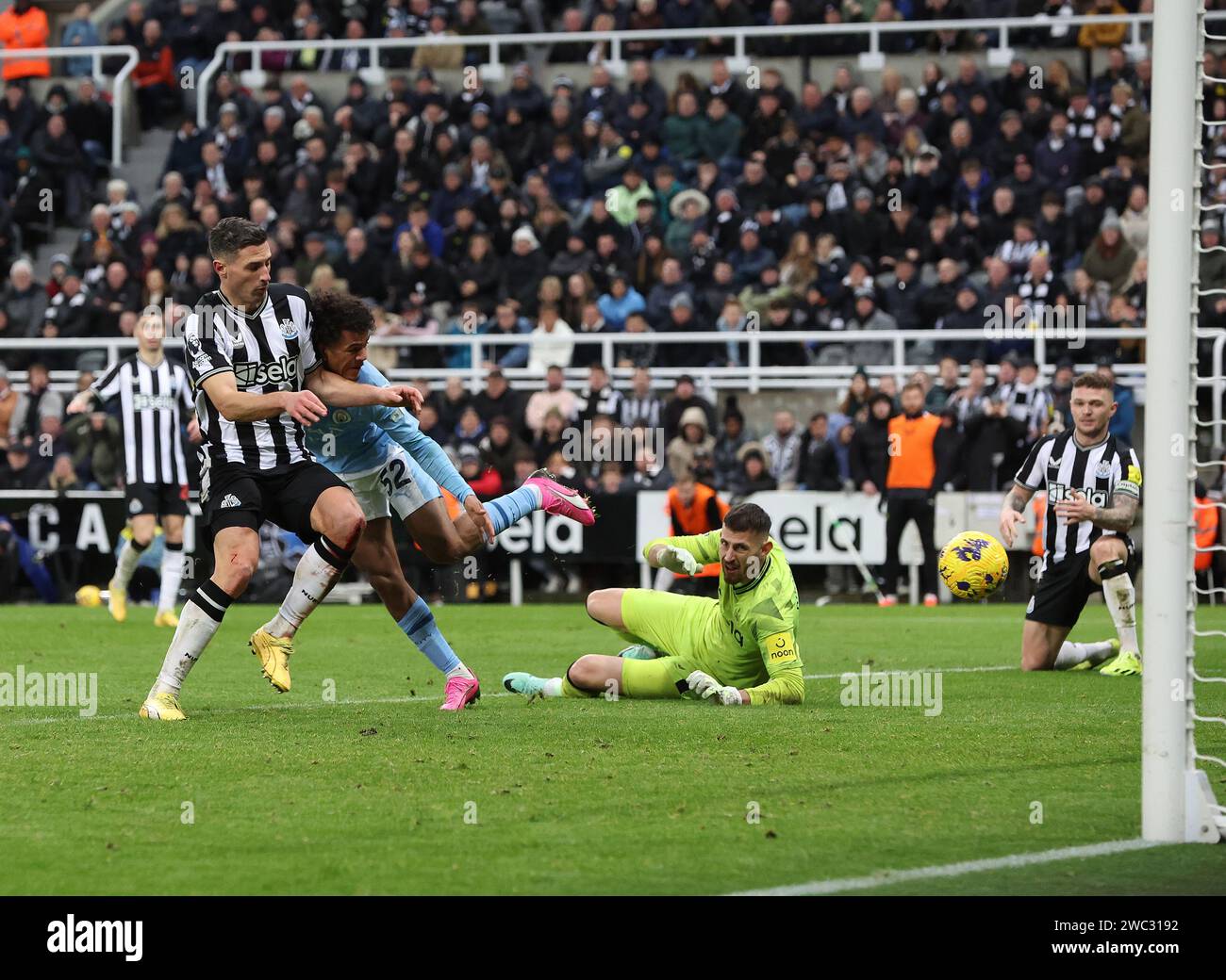 Newcastle Upon Tyne, UK. 13th Jan, 2024. Kevin Oscar Bobb of Manchester ...