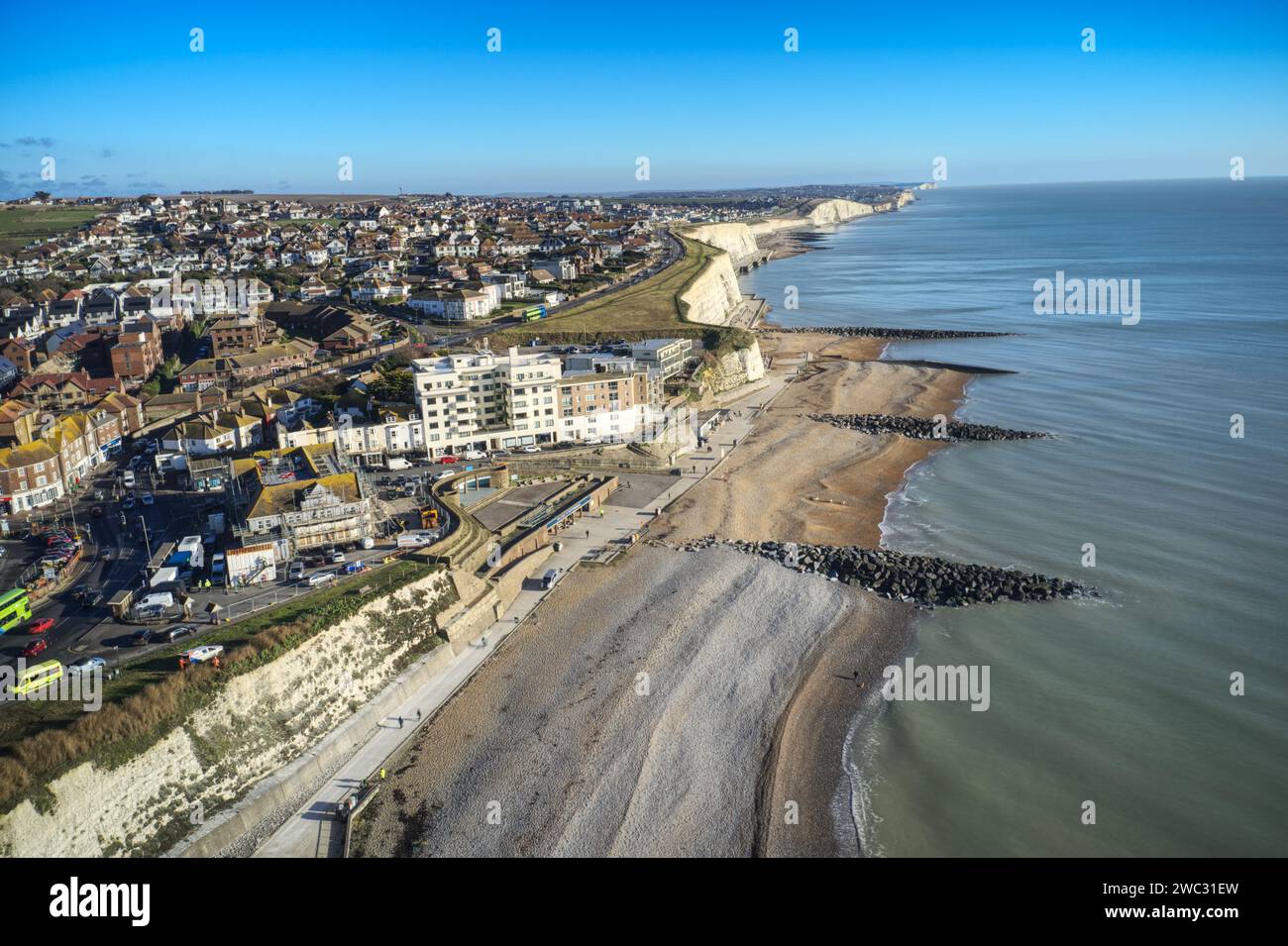 Rottingdean village in East Sussex, aerial view of the seafront and the ...