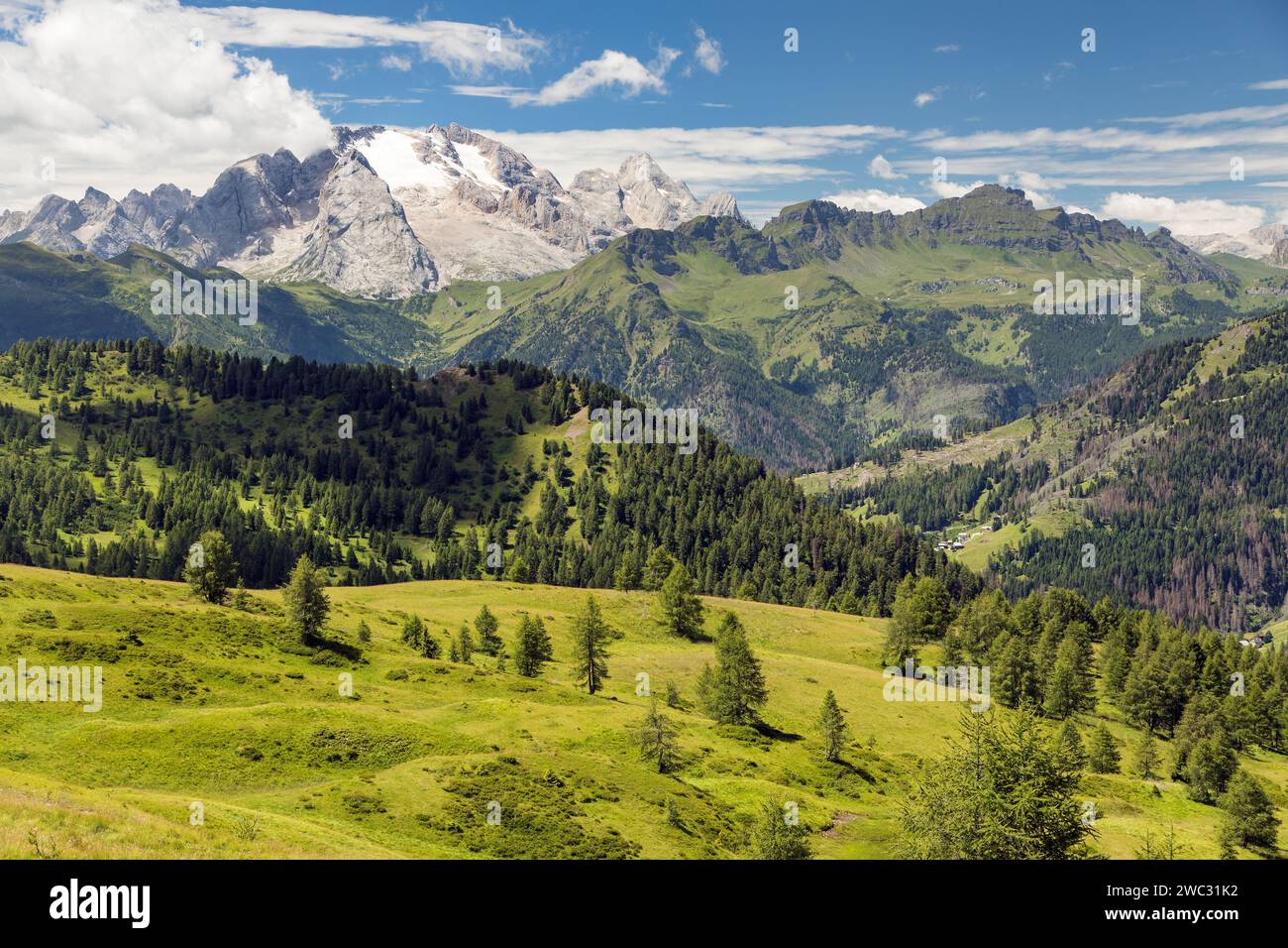 View of mount Marmolada, the highest peak of Dolomites mountains, Italy ...