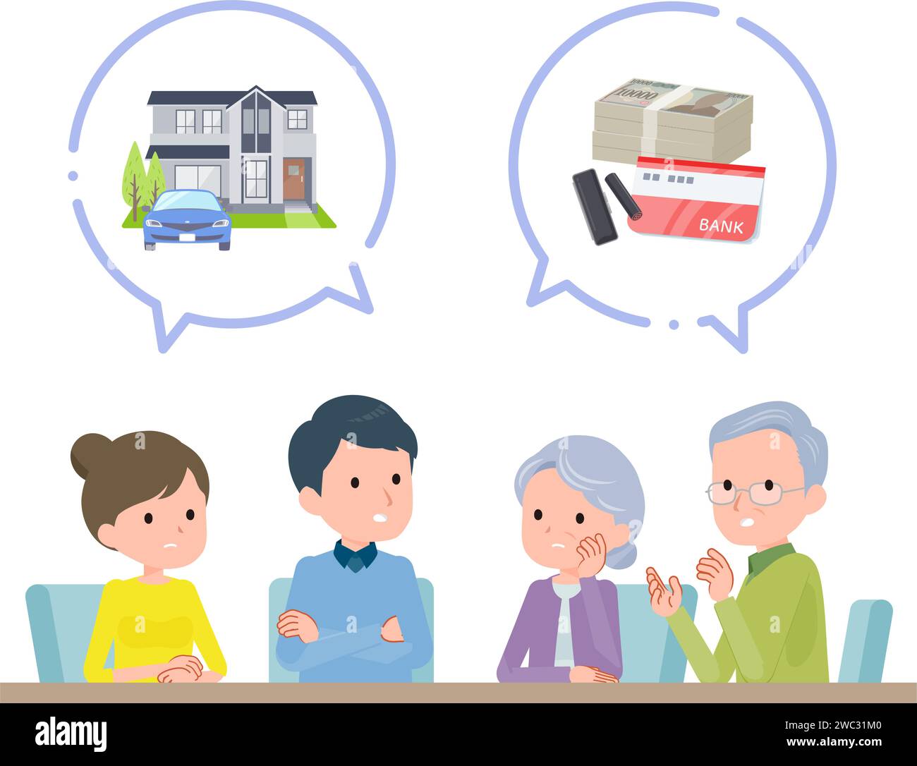 A couple and their parents talking.Asset icon.Vector art that is easy ...
