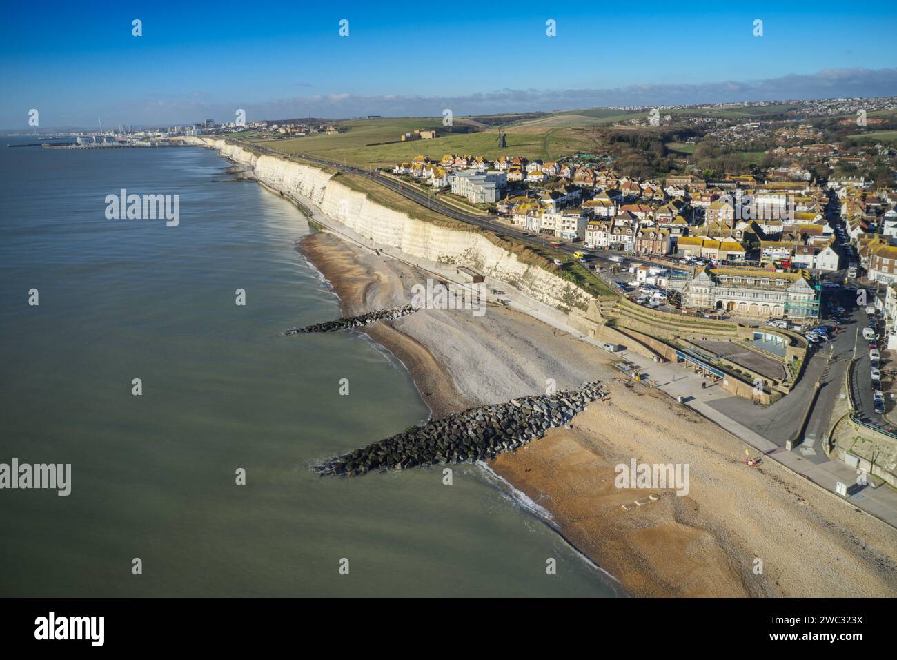 Rottingdean village in East Sussex, aerial view along the seafront and ...