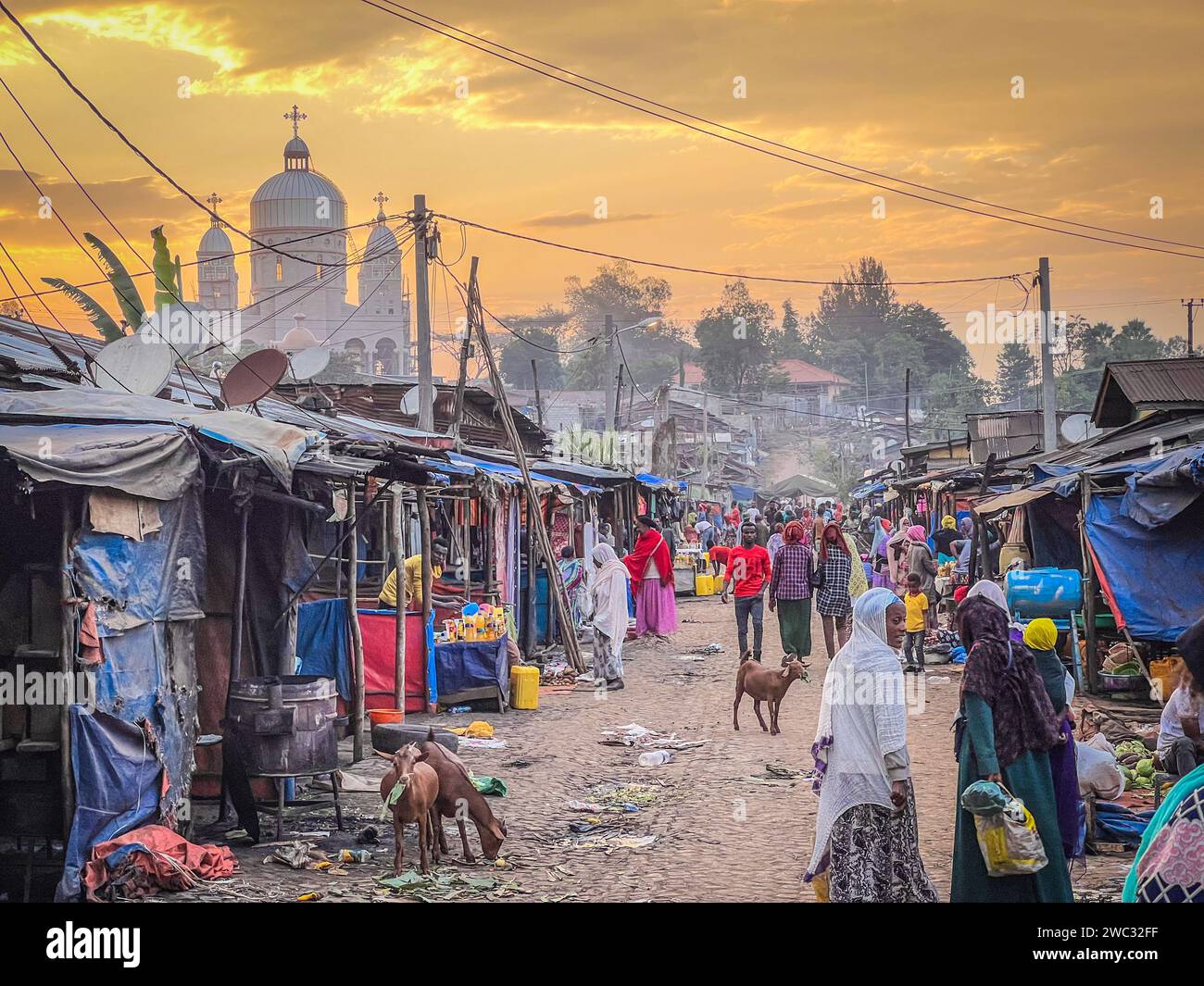 Jimma, Ethiopia, January 17, 2023: landscape of the city of Jimma with the crowd and the markets ...
