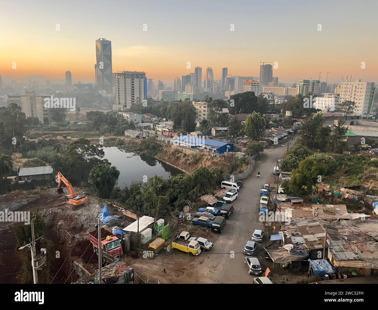 Aerial overview of Addis Abeba city, the capital of Ethiopia, showing ...