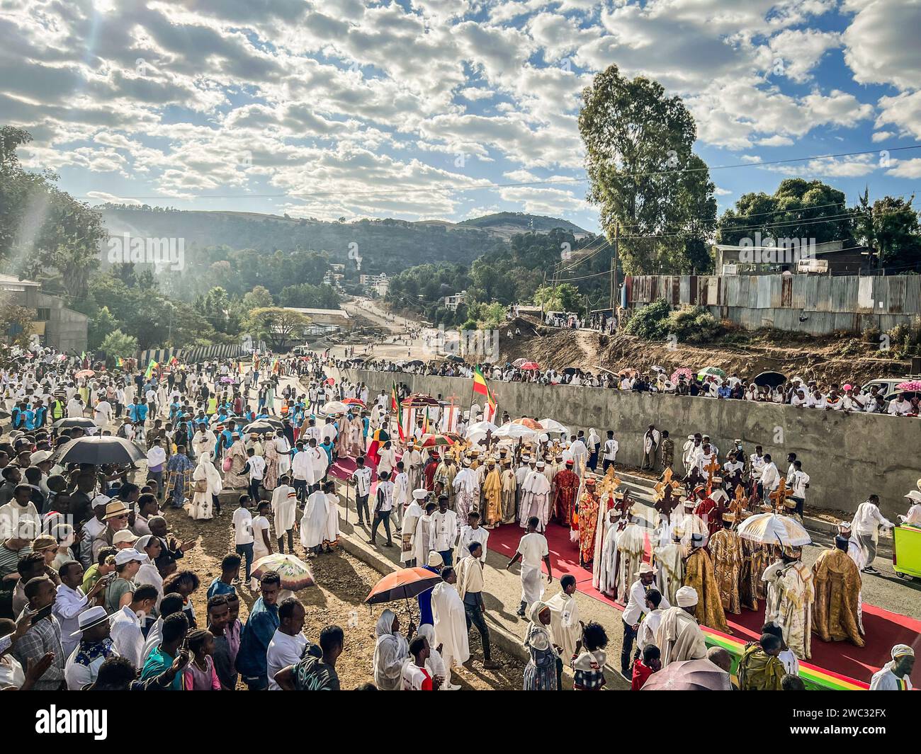Gondar, Ethiopia, 19 January 2023; Crowd celebrating Timkat, an ...