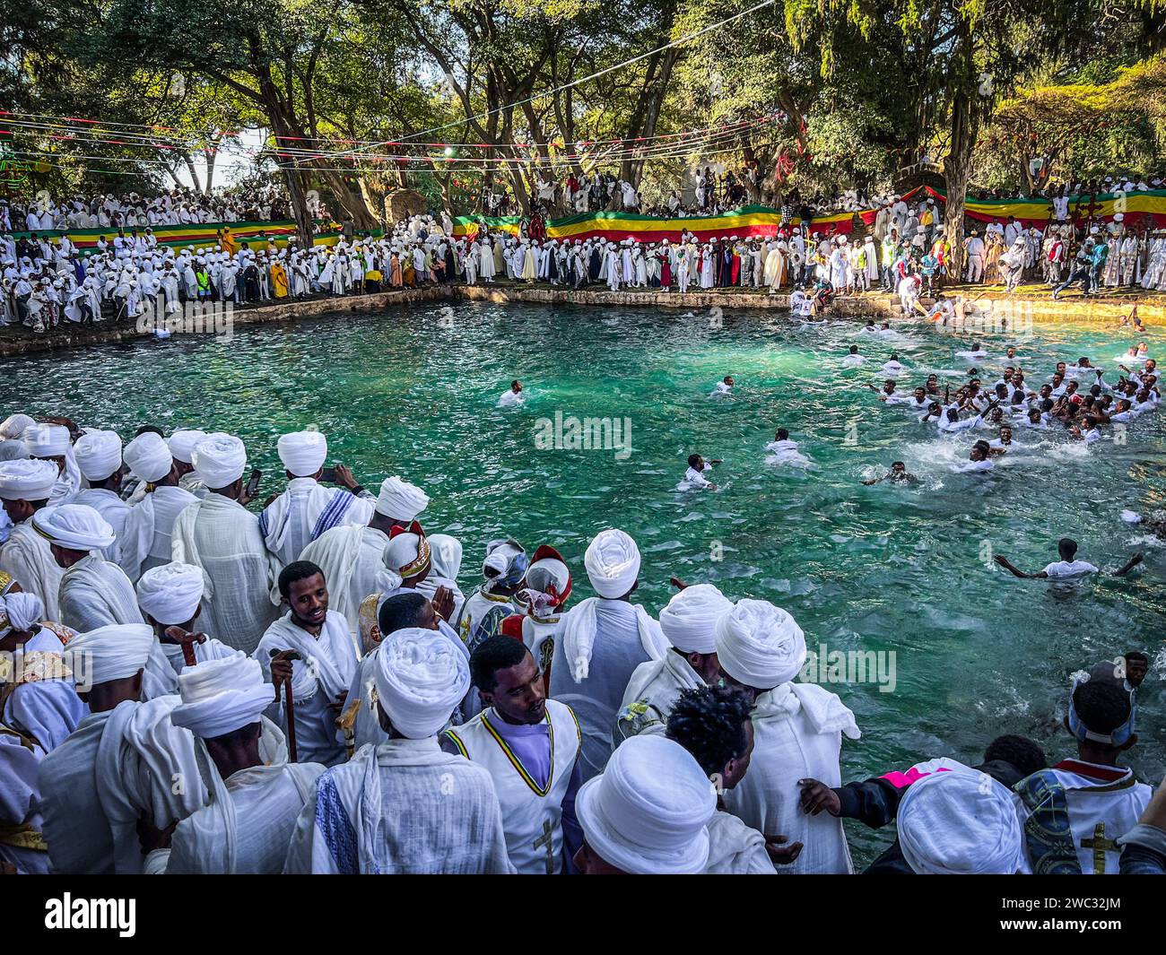 Gondar, Ethiopia, 19 January 2023; Crowd around the Fasiladas bath ...