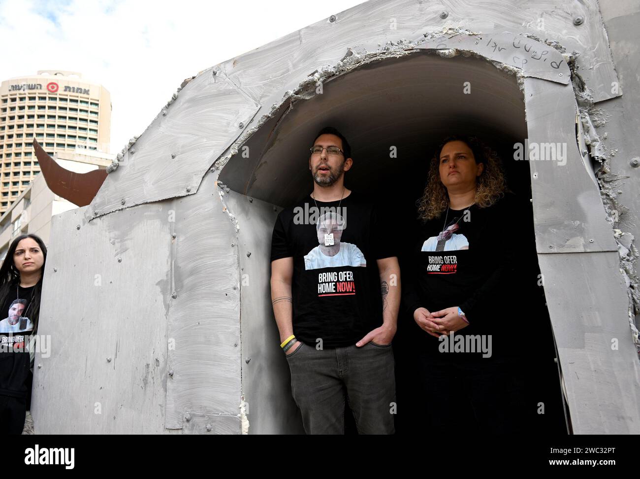 Tel Aviv, Israel. 13th Jan, 2024. Family members of Ofer Kalderon, 59 ...