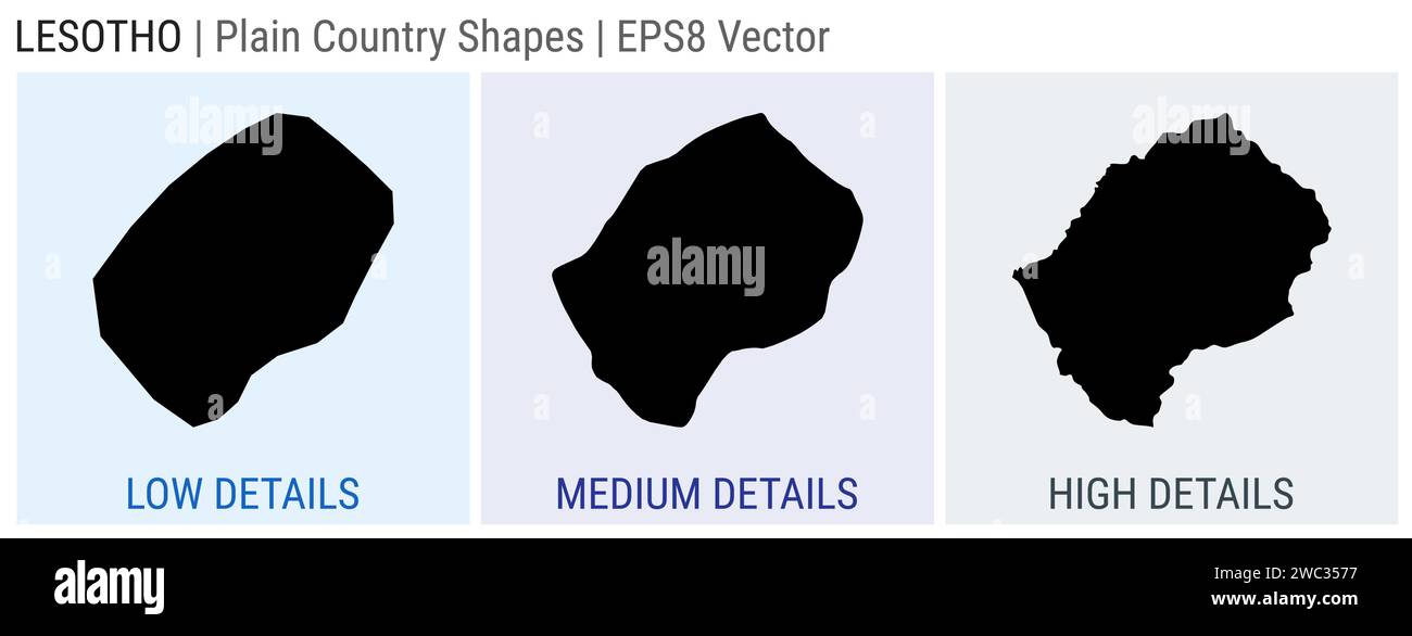Lesotho - plain country shape. Low, medium and high detailed maps of ...