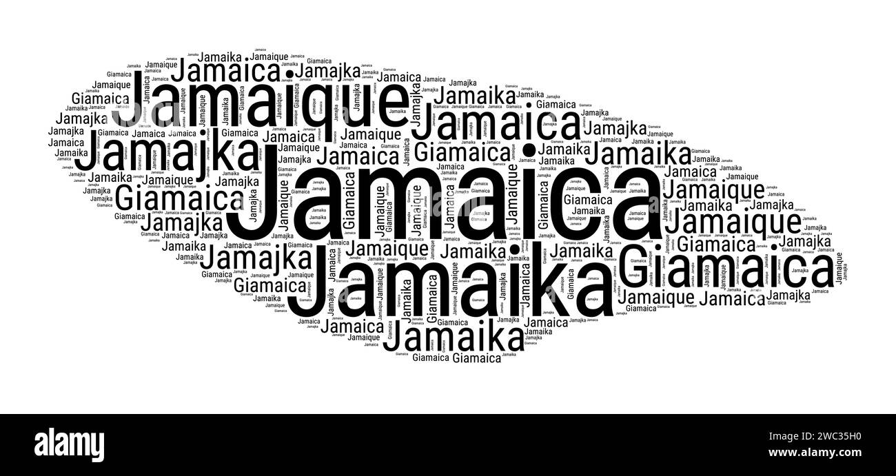 Black and white word cloud in Jamaica shape. Simple typography style ...