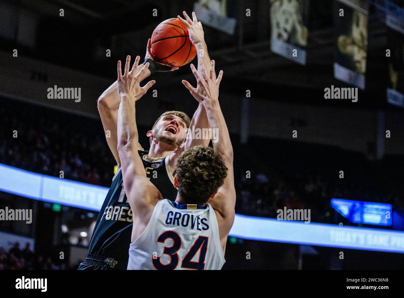 Winston-Salem, NC, USA. 13th Jan, 2024. Wake Forest forward Andrew Carr ...