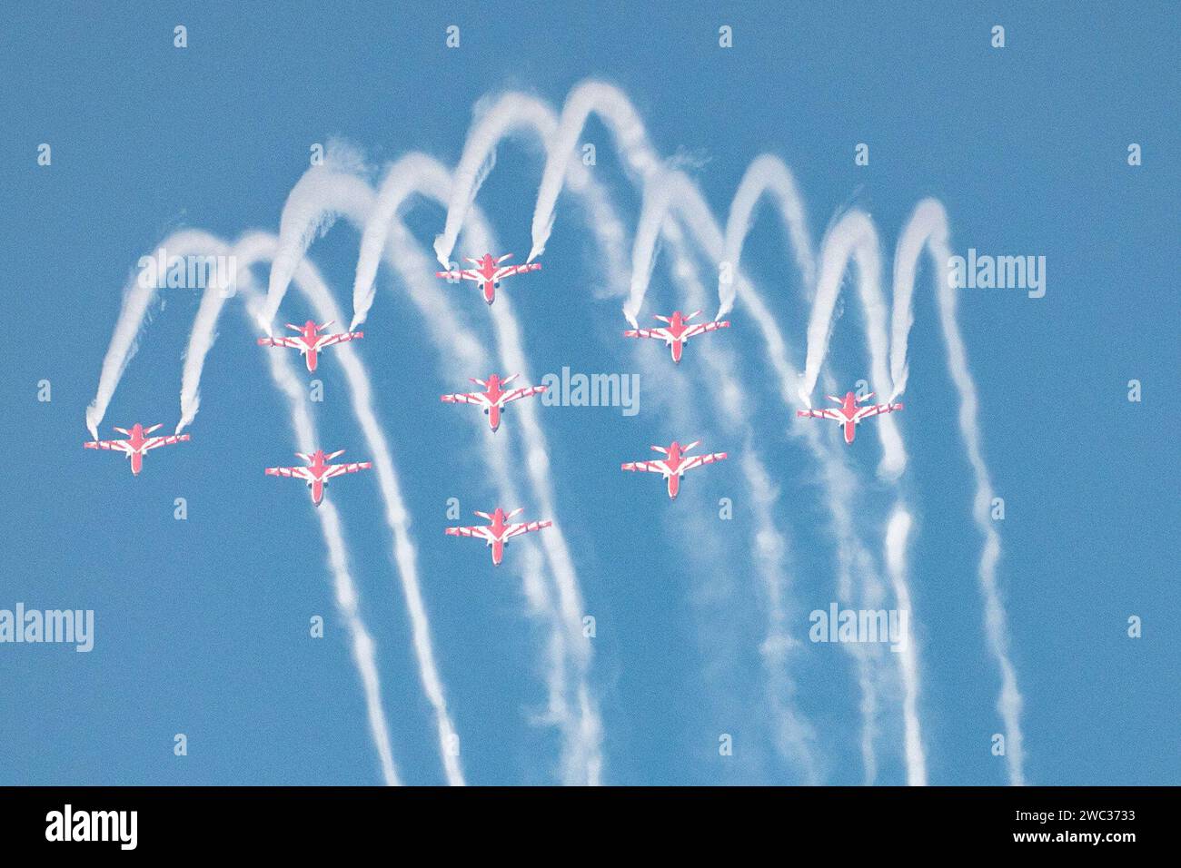 MUMBAI, INDIA - JANUARY 13: Indian Air force Surya Kiran aerobatics ...