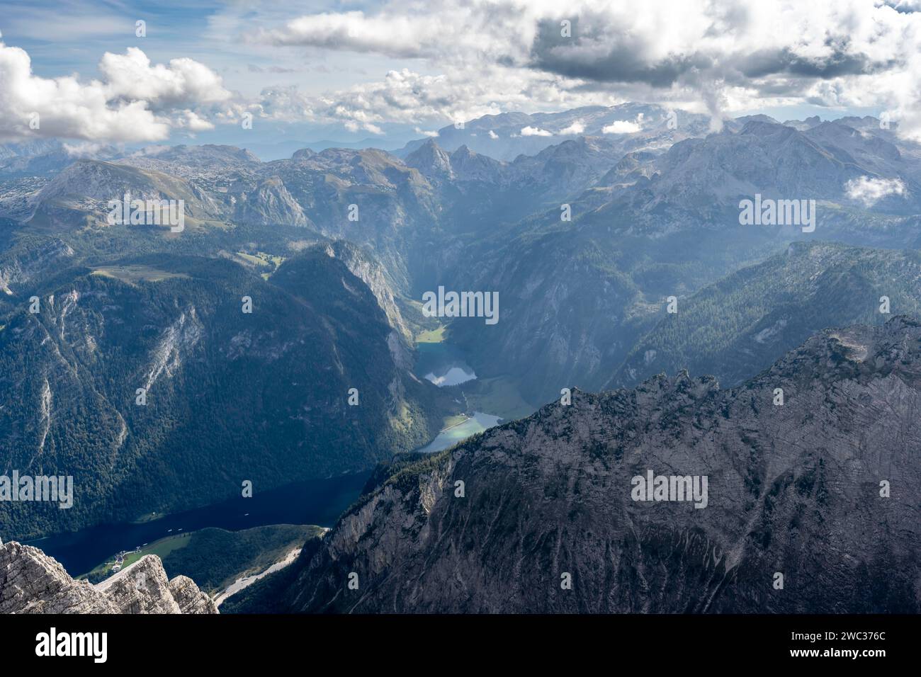 View from the summit of the Watzmann Mittelspitze, view of mountain ...