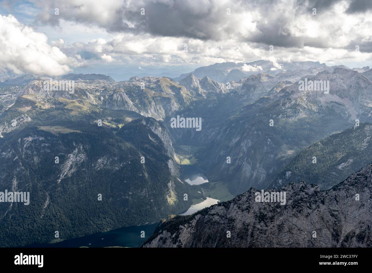 View of Koenigssee and Obersee with Steinernes Meer, at the summit of ...