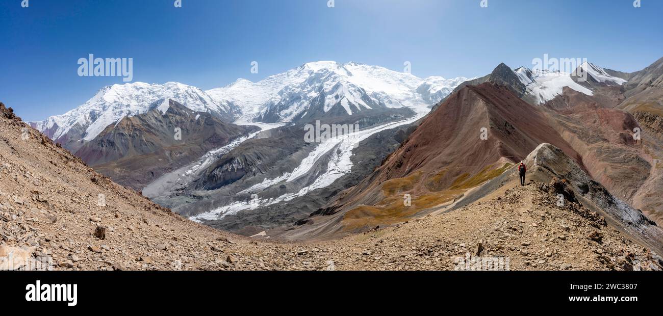 High mountain landscape with glacier moraines and glacier tongues ...
