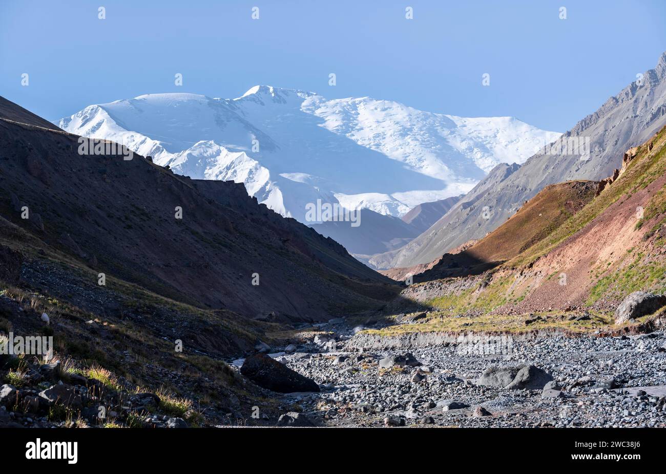 Valley with river Achik Tash between high mountains, mountain landscape ...