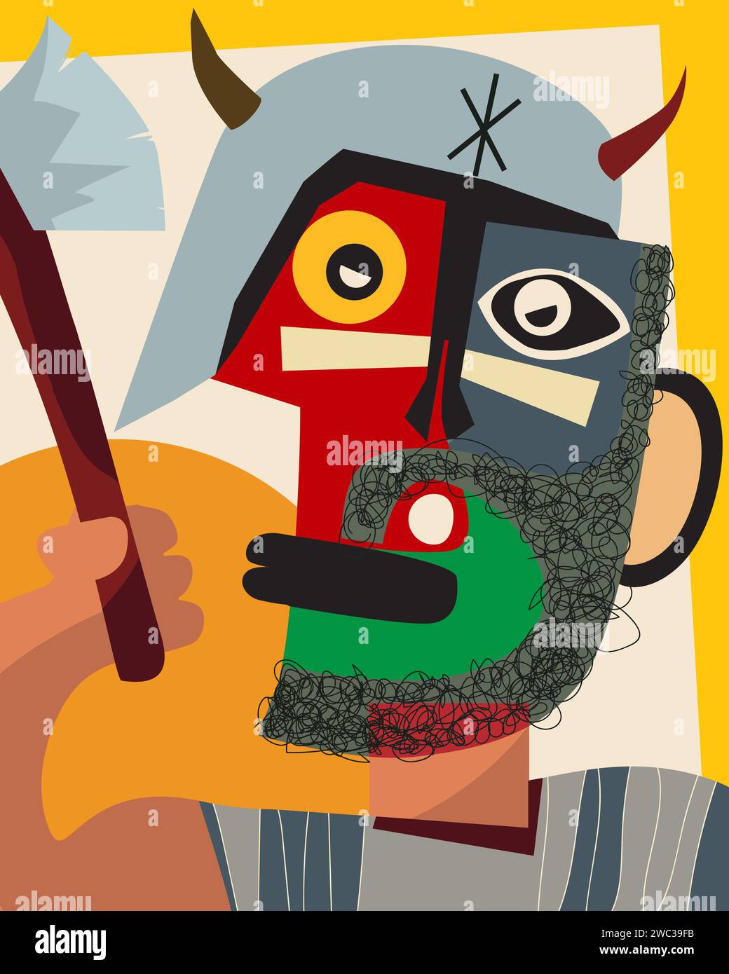 The axe viking warrior, abstract art colorful vector card Stock Photo ...