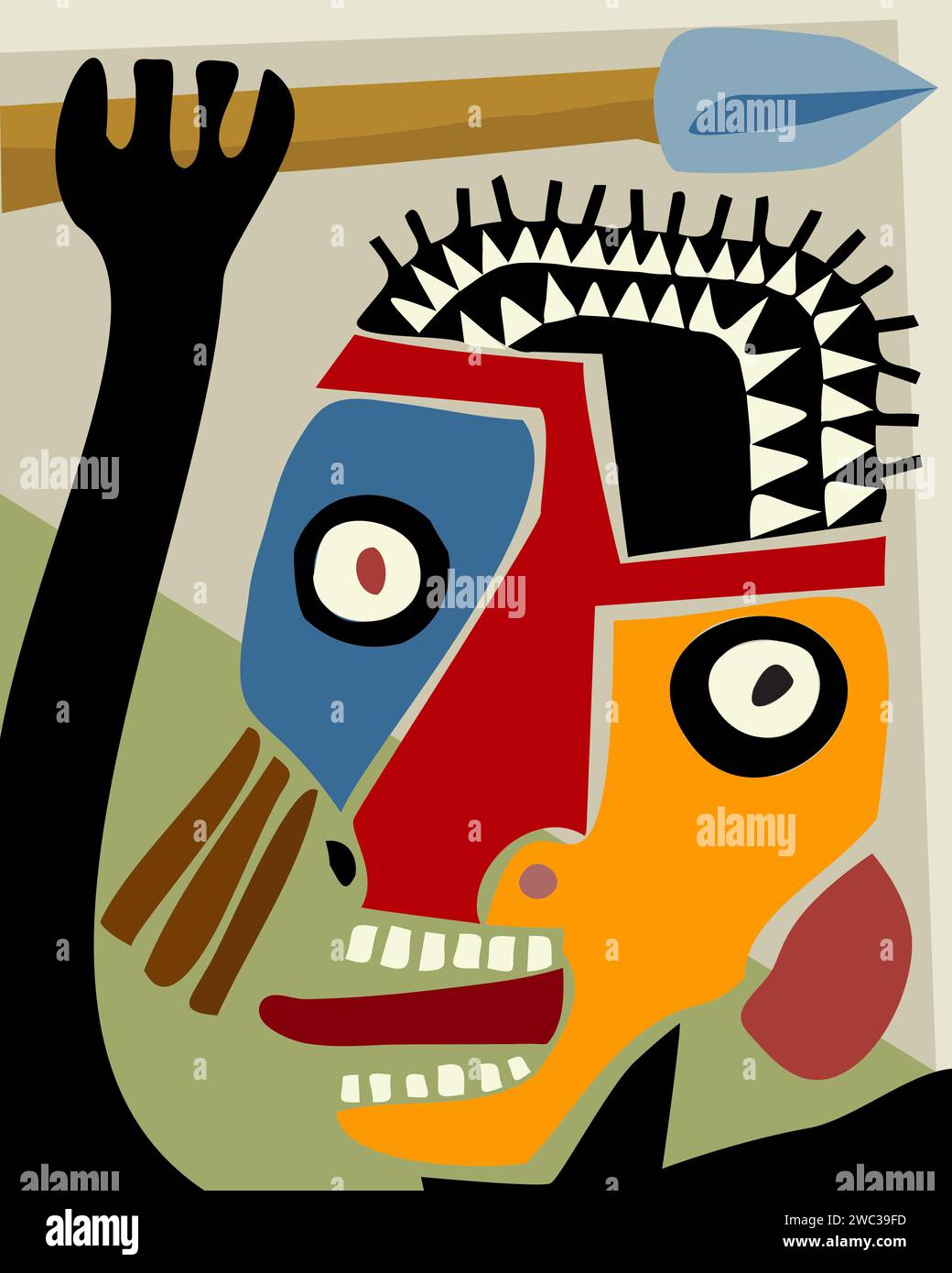 The spear warrior, abstract art colorful vector card Stock Photo - Alamy