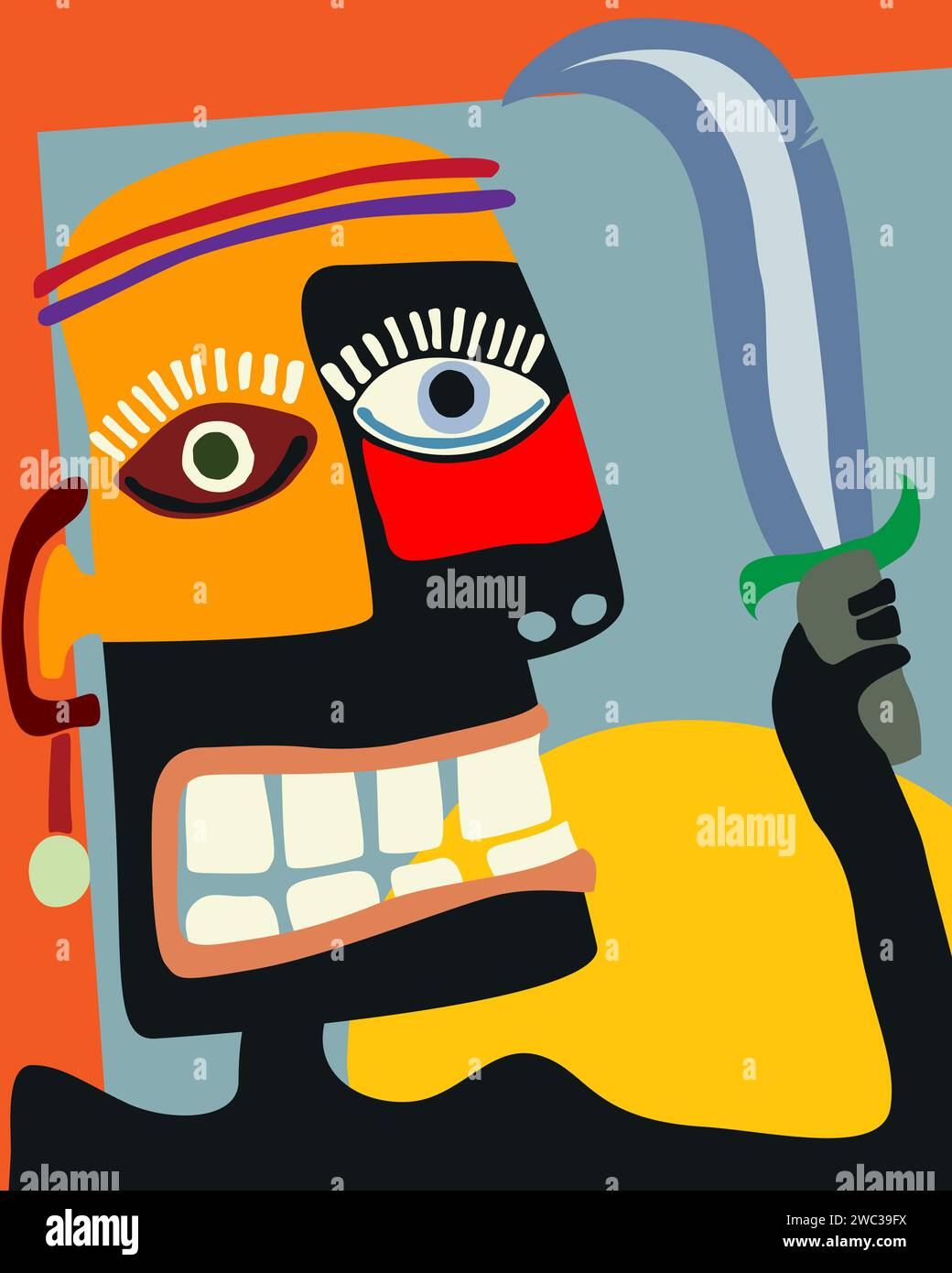 The sword warrior, abstract art colorful vector card Stock Photo - Alamy