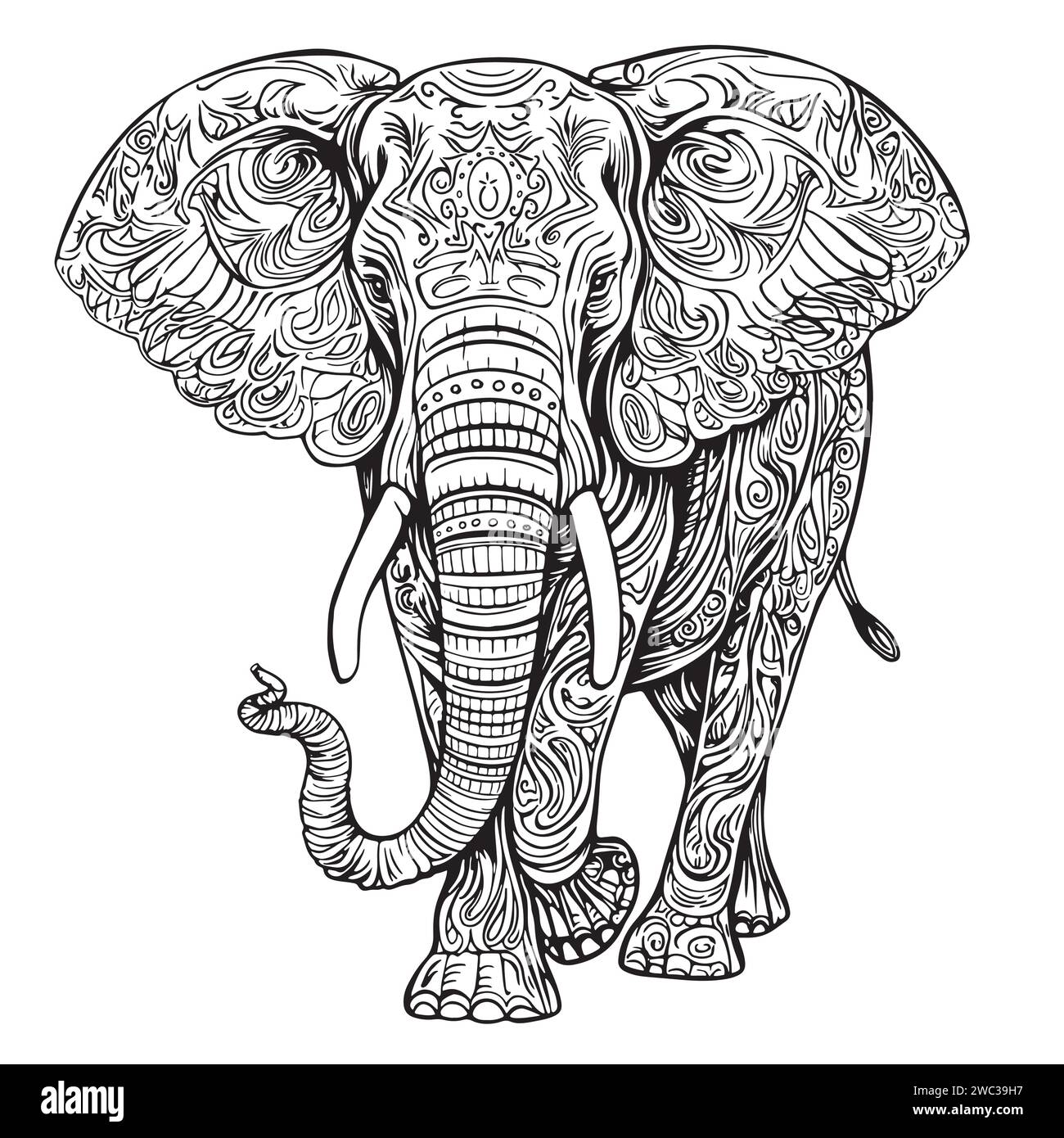 Greeting Beautiful card with Elephant. Frame of animal made in vector ...
