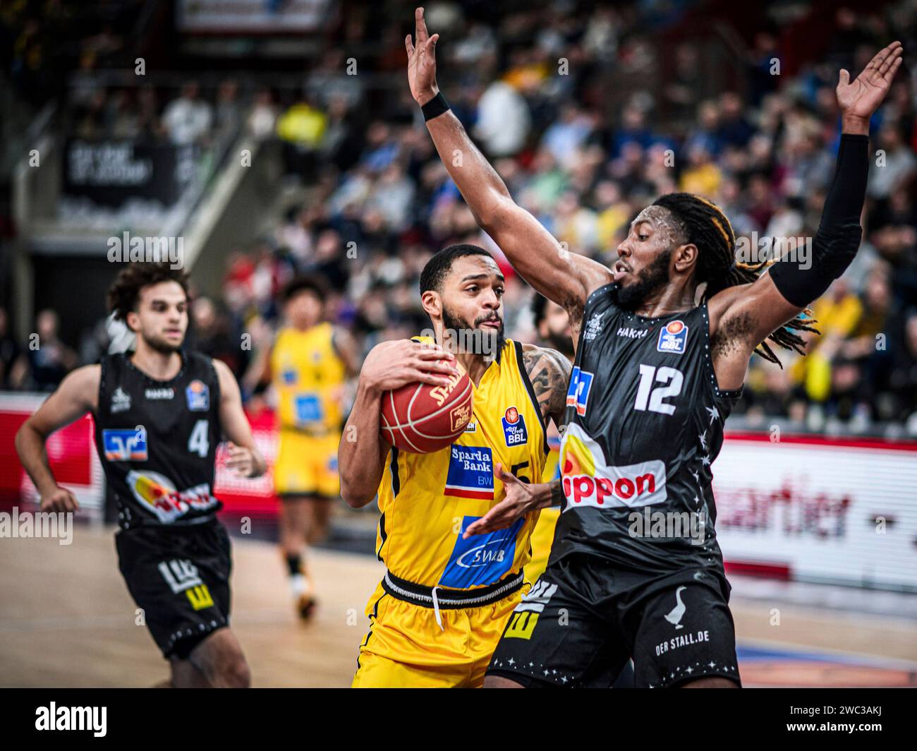 Ludwigsburg, Deutschland. 13th Jan, 2024. Elias Baggette (HAKRO Merlins ...