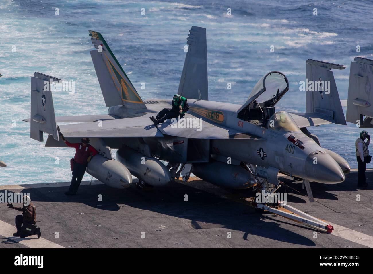 Red Sea, United States. 14 November, 2023. U.S. Navy sailors prepare a ...