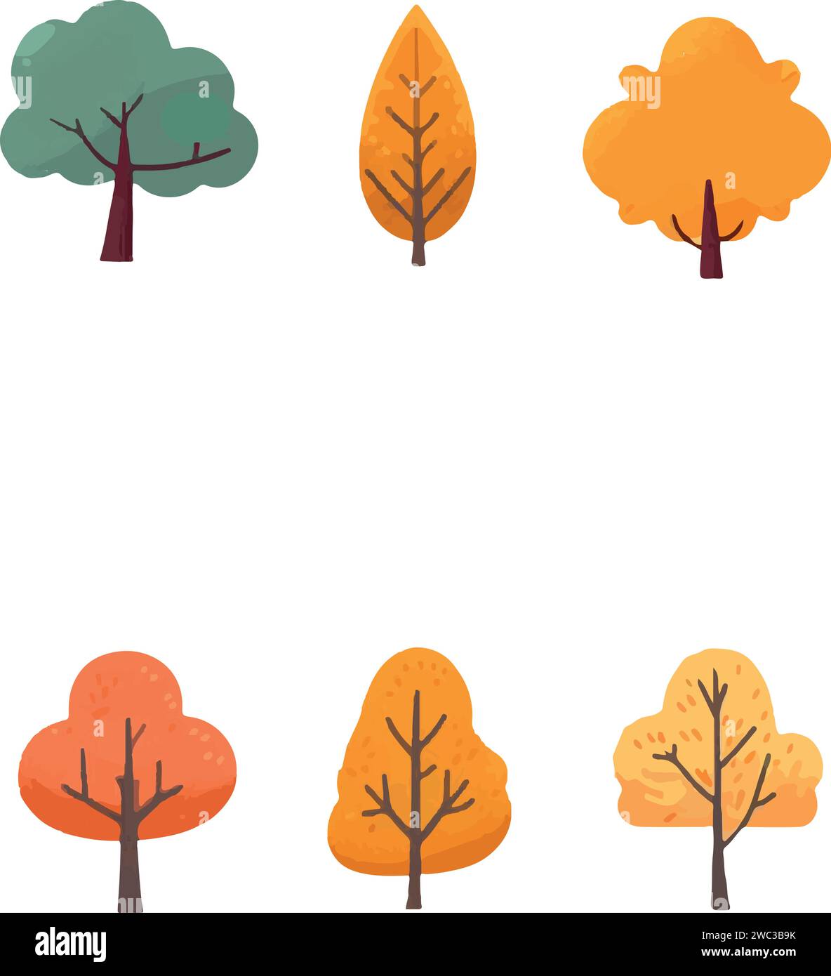 Extraordinary and lovely cartoon autumn trees art vector set Stock ...