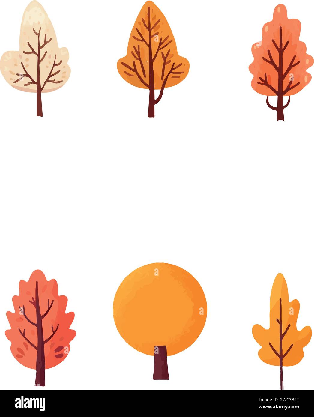 Breathtaking and lovely cartoon autumn trees art vector set Stock ...