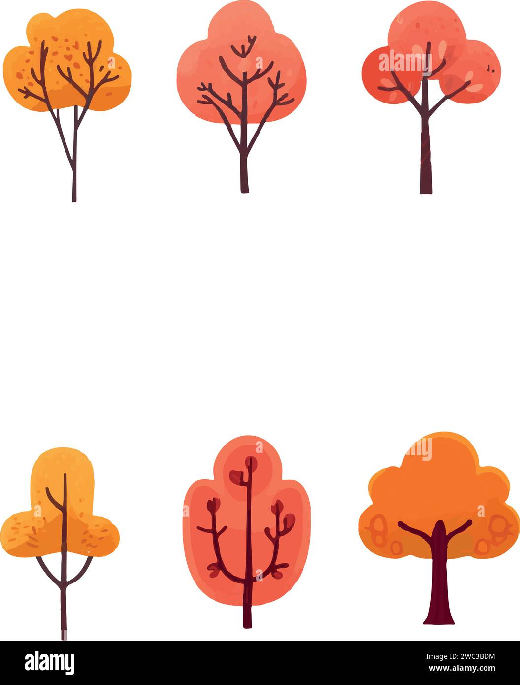 Wonderful and lovely cartoon autumn trees art vector set Stock Vector ...