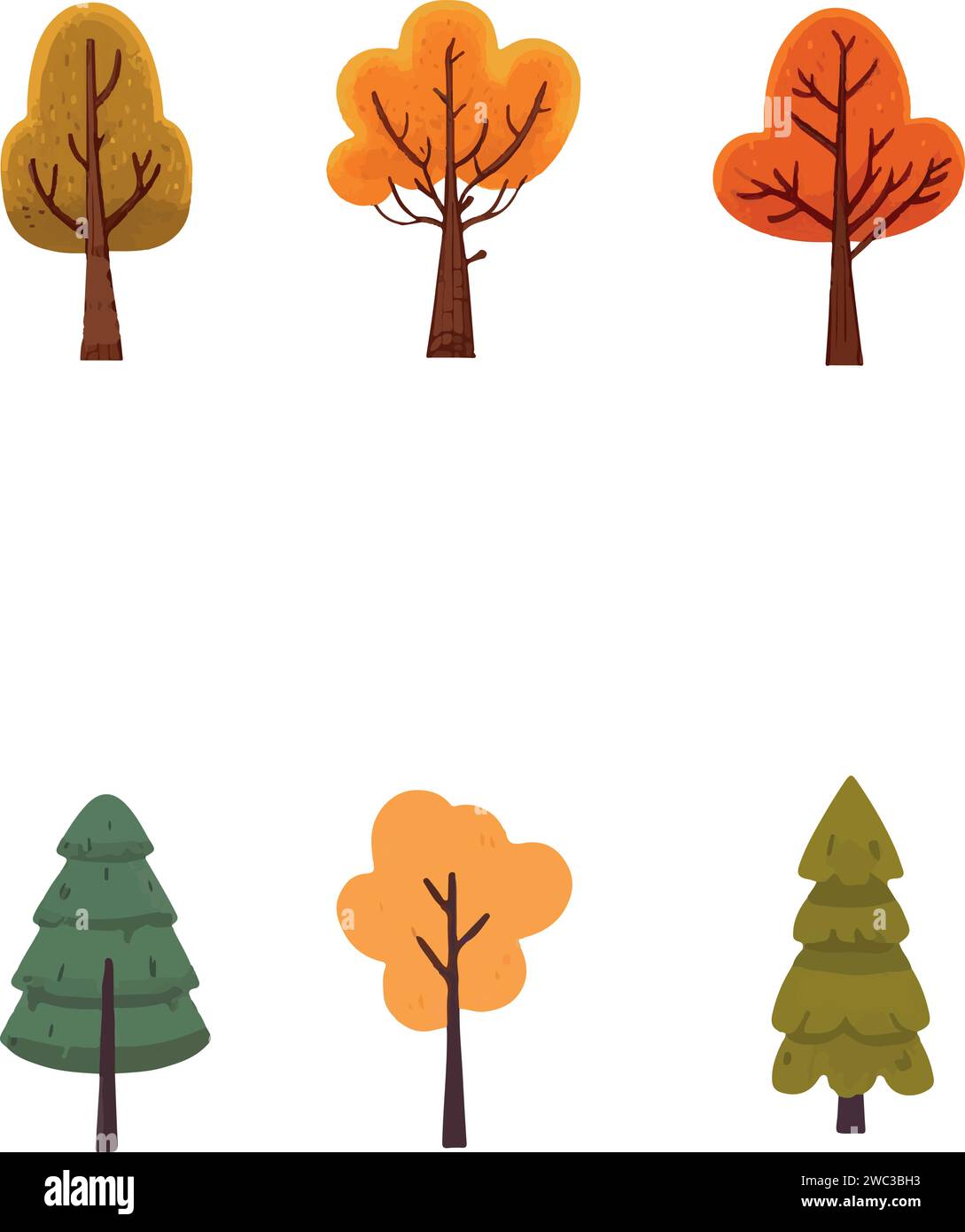 Amazing and lovely cartoon autumn trees art vector set Stock Vector ...