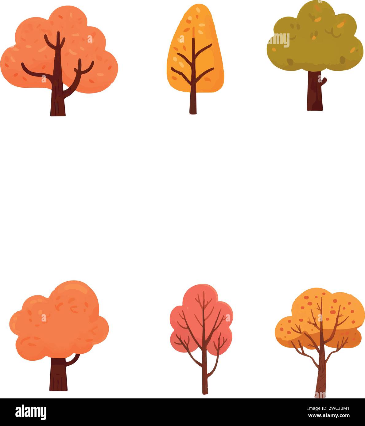 Incredible and lovely cartoon autumn trees art vector set Stock Vector ...