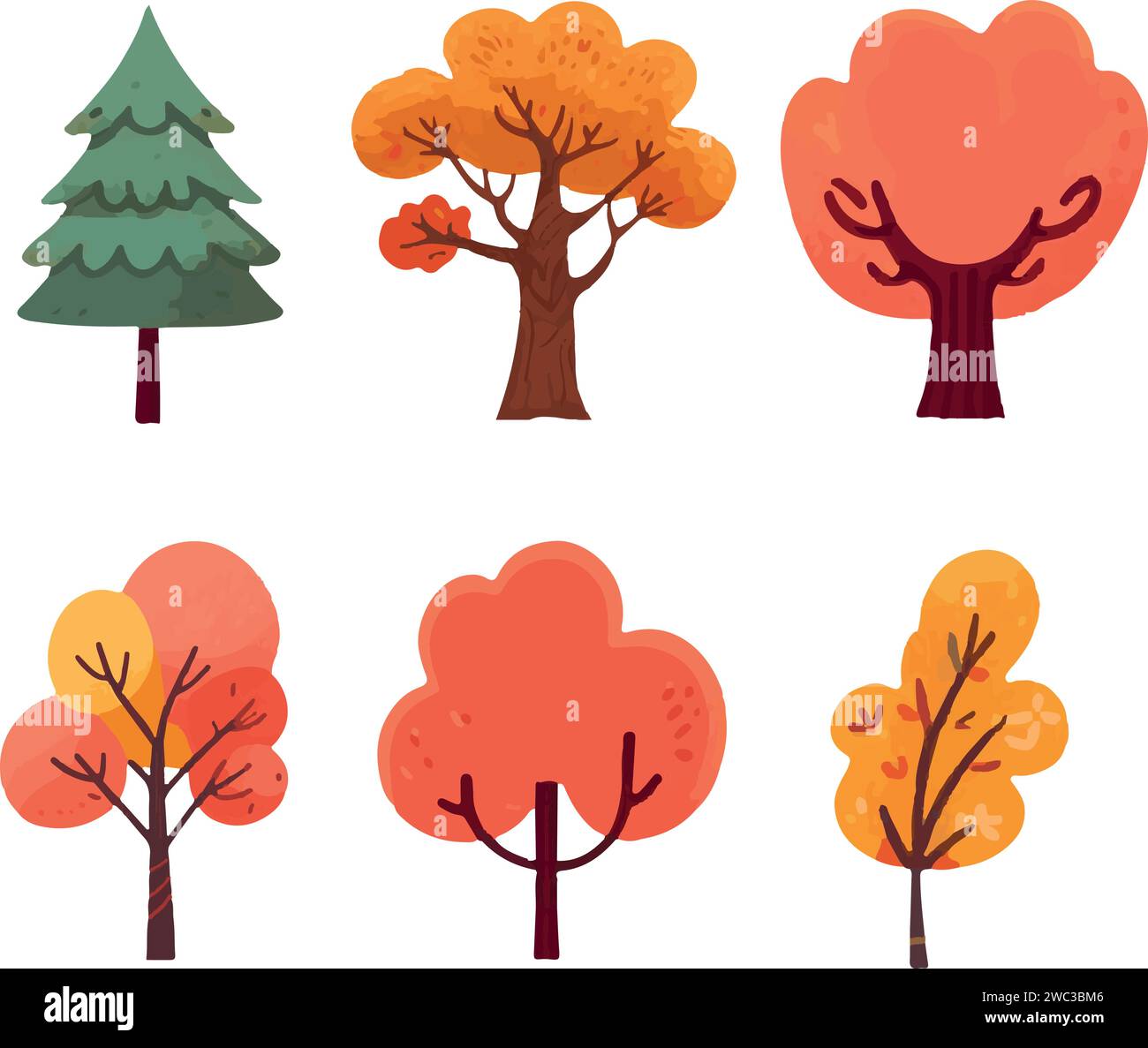 Super lovely cartoon autumn trees vector art Stock Vector Image & Art ...