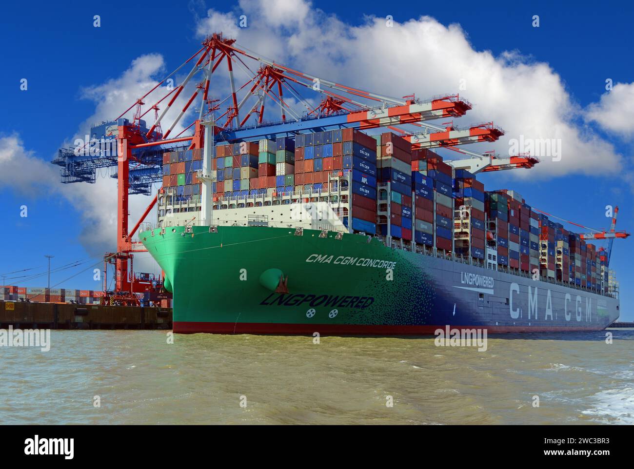 The CMA CGM Concorde container ship at JadeWeserPort in Wilhelmshaven ...