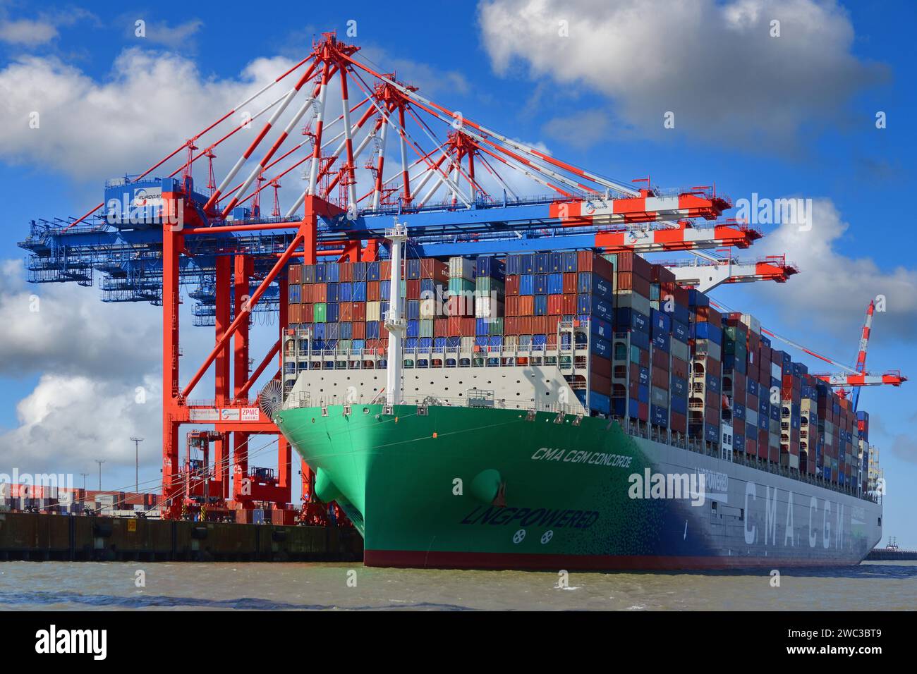 The CMA CGM Concorde container ship at JadeWeserPort in Wilhelmshaven ...