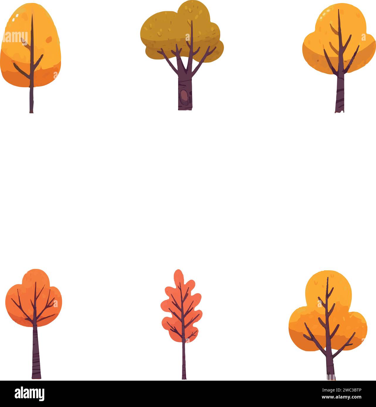 Super and lovely cartoon autumn trees art vector set Stock Vector Image ...