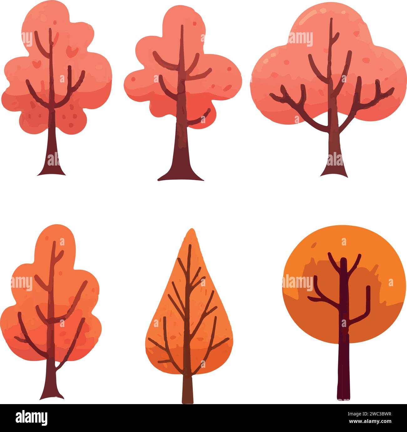 Gorgeous and lovely cartoon autumn trees art vector set Stock Vector ...