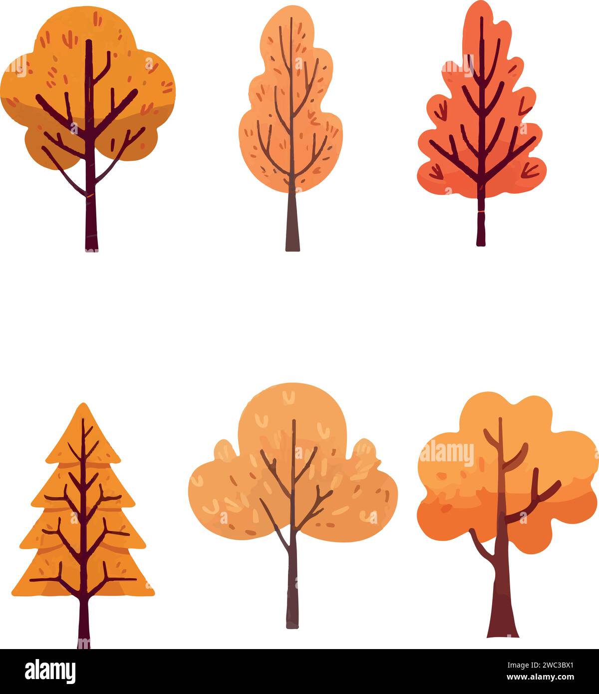 Beautiful lovely cartoon autumn trees vector art Stock Vector Image ...