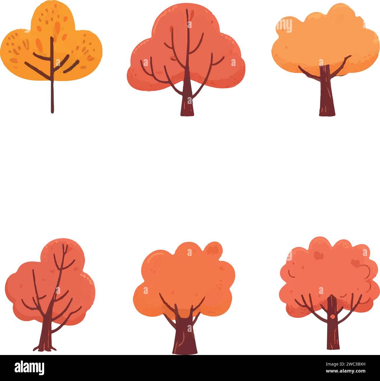 Fantastic and lovely cartoon autumn trees art vector set Stock Vector ...