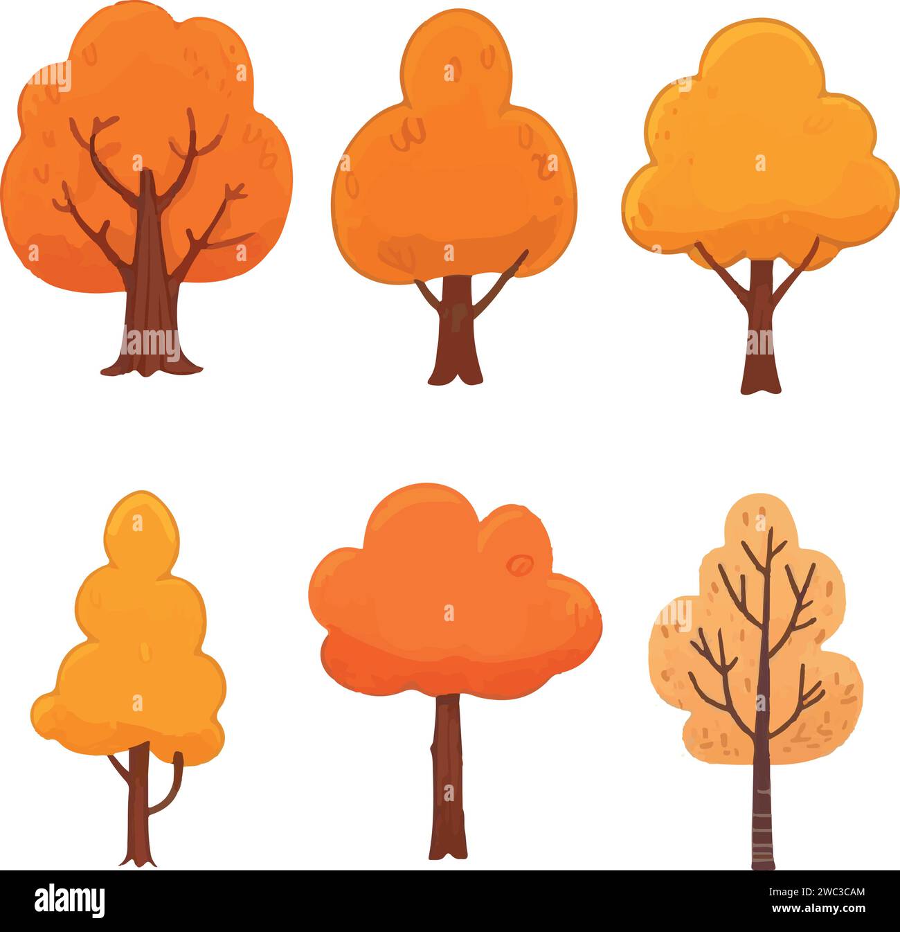 Beautiful and lovely cartoon autumn trees art vector set Stock Vector ...