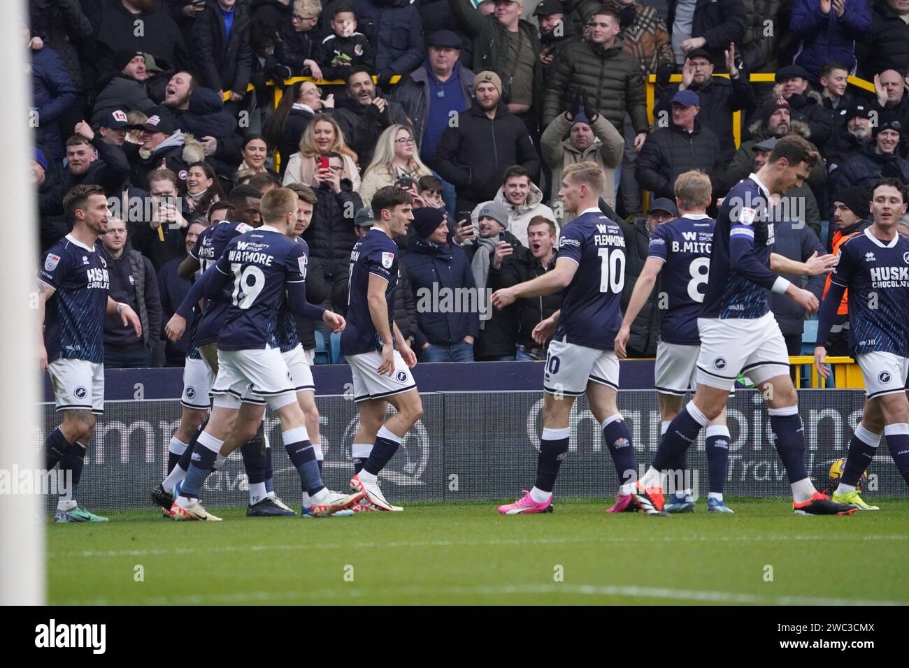 LONDON, ENGLAND - JANUARY 13: The Millwall players celebrating Joe ...