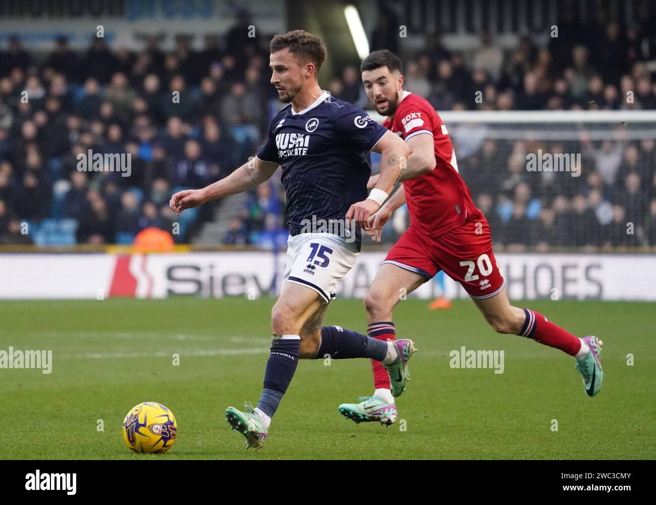 LONDON, ENGLAND - JANUARY 13: Joe Bryan of Millwall under pressure from ...
