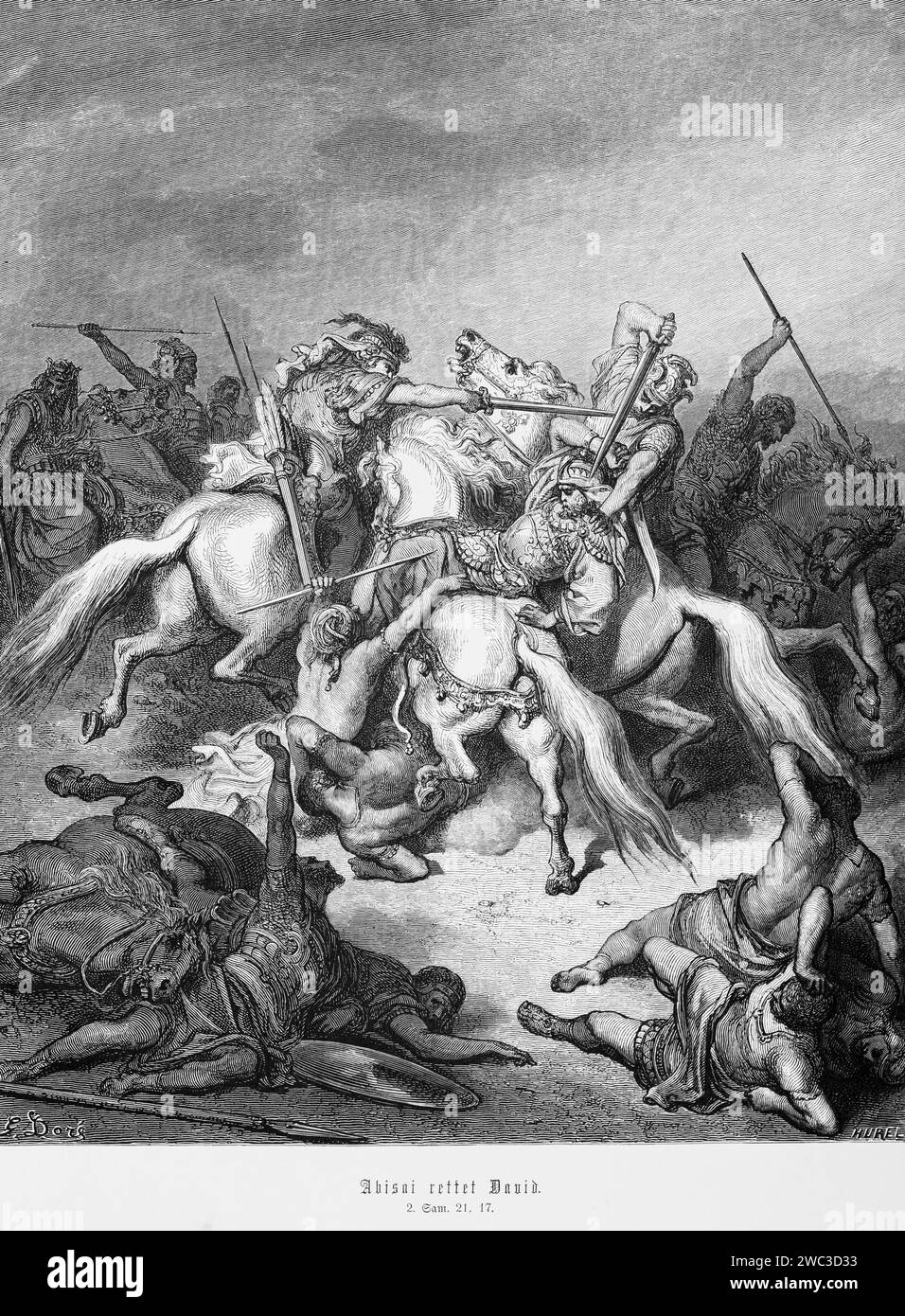 Abishai saves David, 2nd Book of Samuel, battle, soldiers, horses ...
