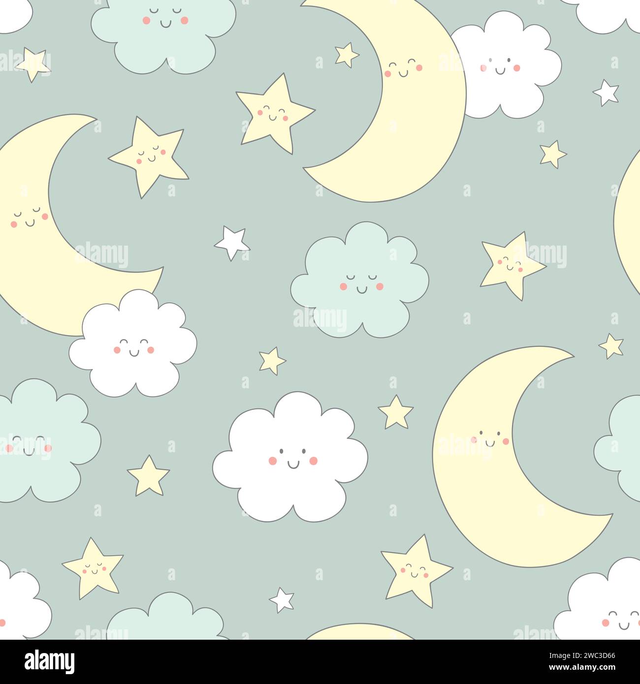 Seamless pattern with cute moon. Background for kids with sleeping moon ...