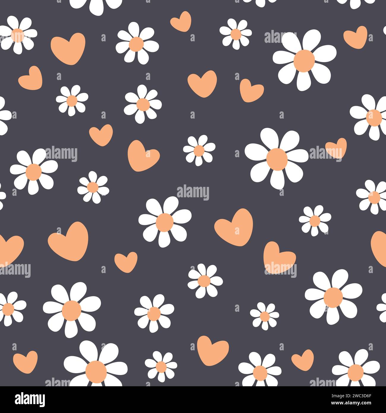 Seamless pattern with daisies and hearts. Vector illustration. It can ...