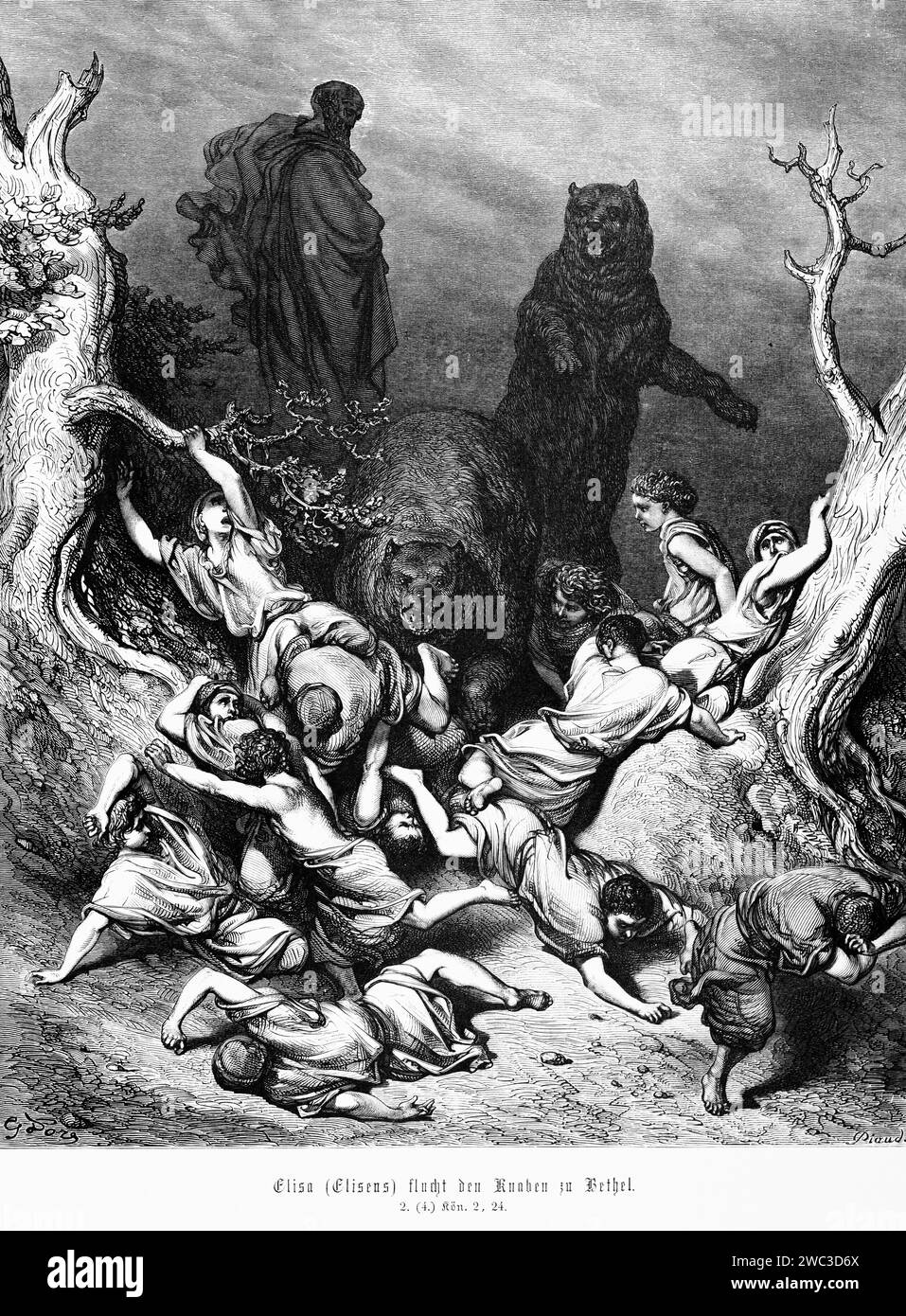 Elisha or Elisens curses the boy at Bethel, 2nd Book of Kings, two ...
