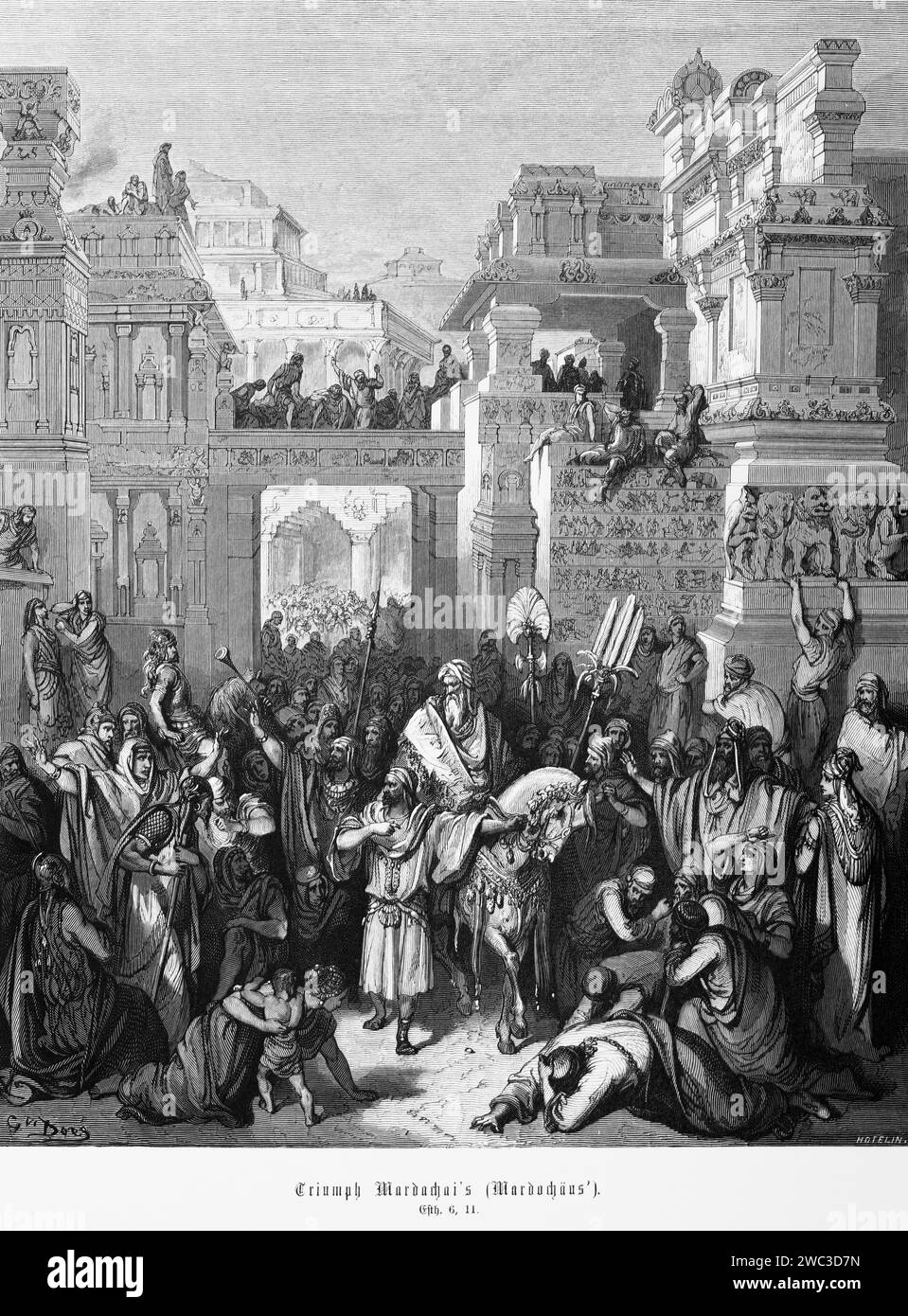 Triumph Mardachais, Esther, chapter 6, cityscape, crowd, music, trumpet ...