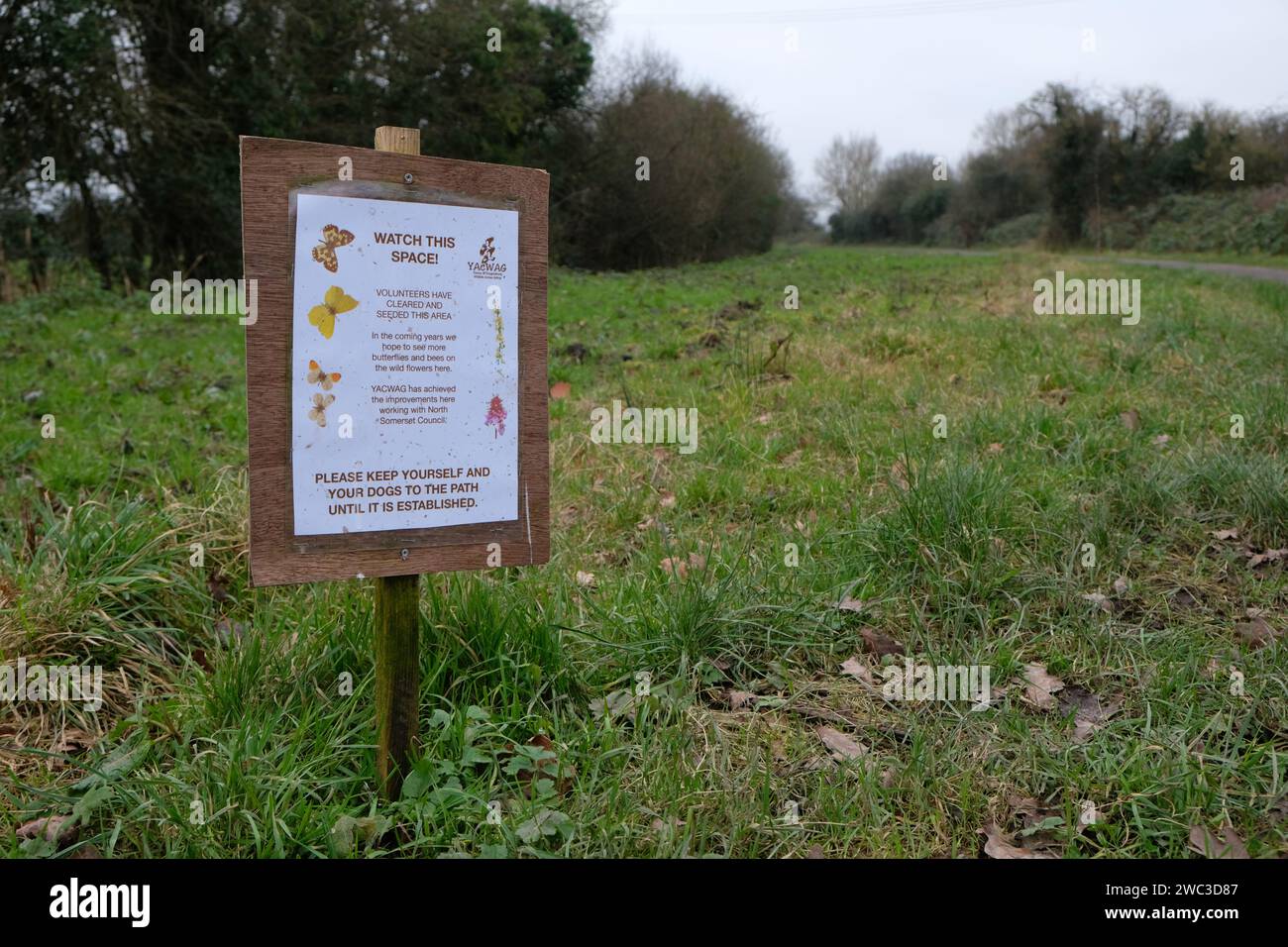 January 2024 - Keep off sign in a freshly planted wild flower area ...