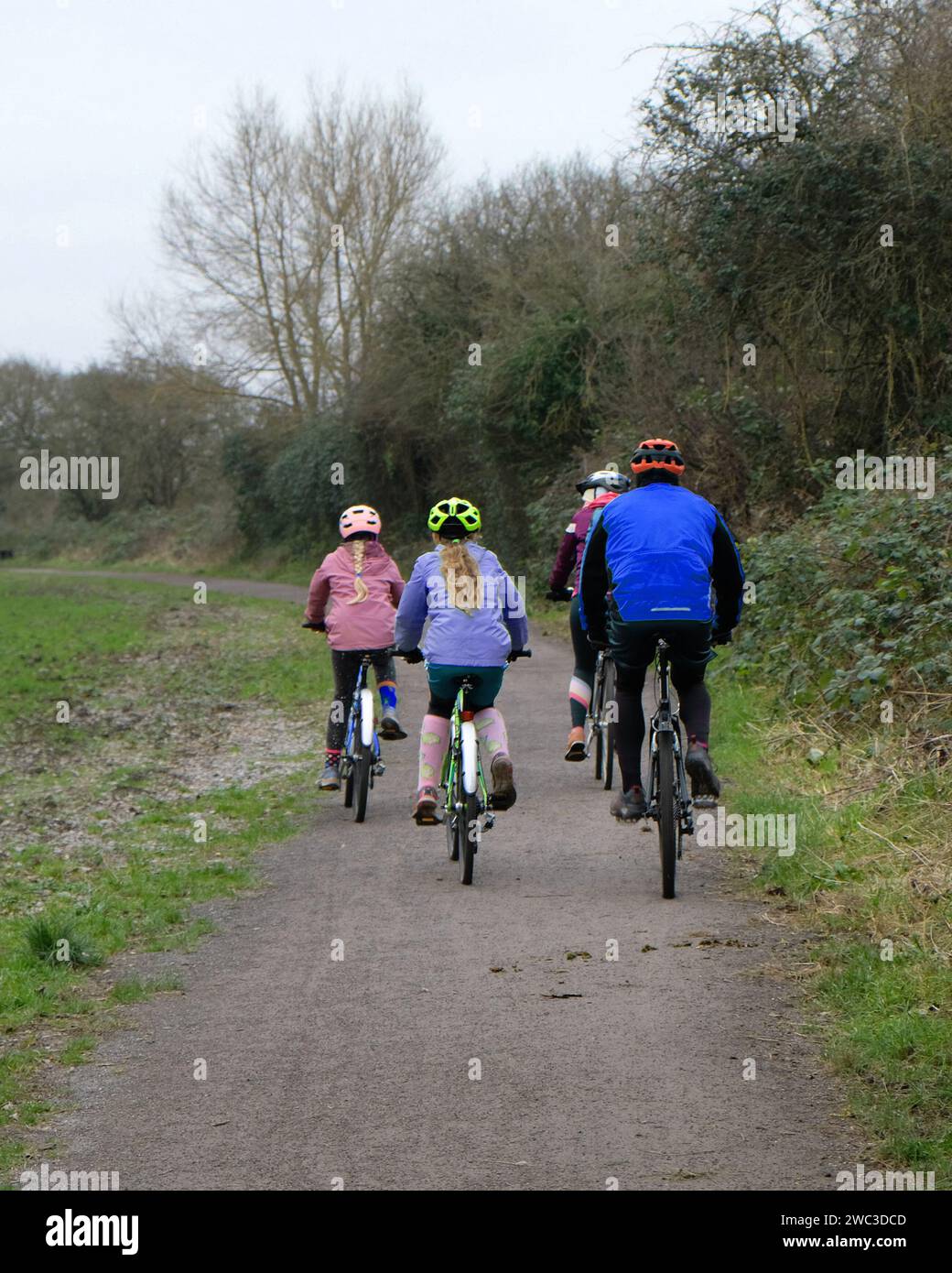 January 2024 - A family group riding on the Strawberry line cycle track ...