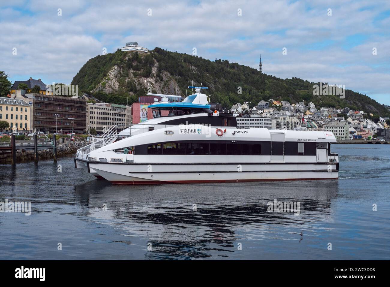 The FRAM Nørvøya passenger ferry arriving in Ålesund, Norway Stock ...