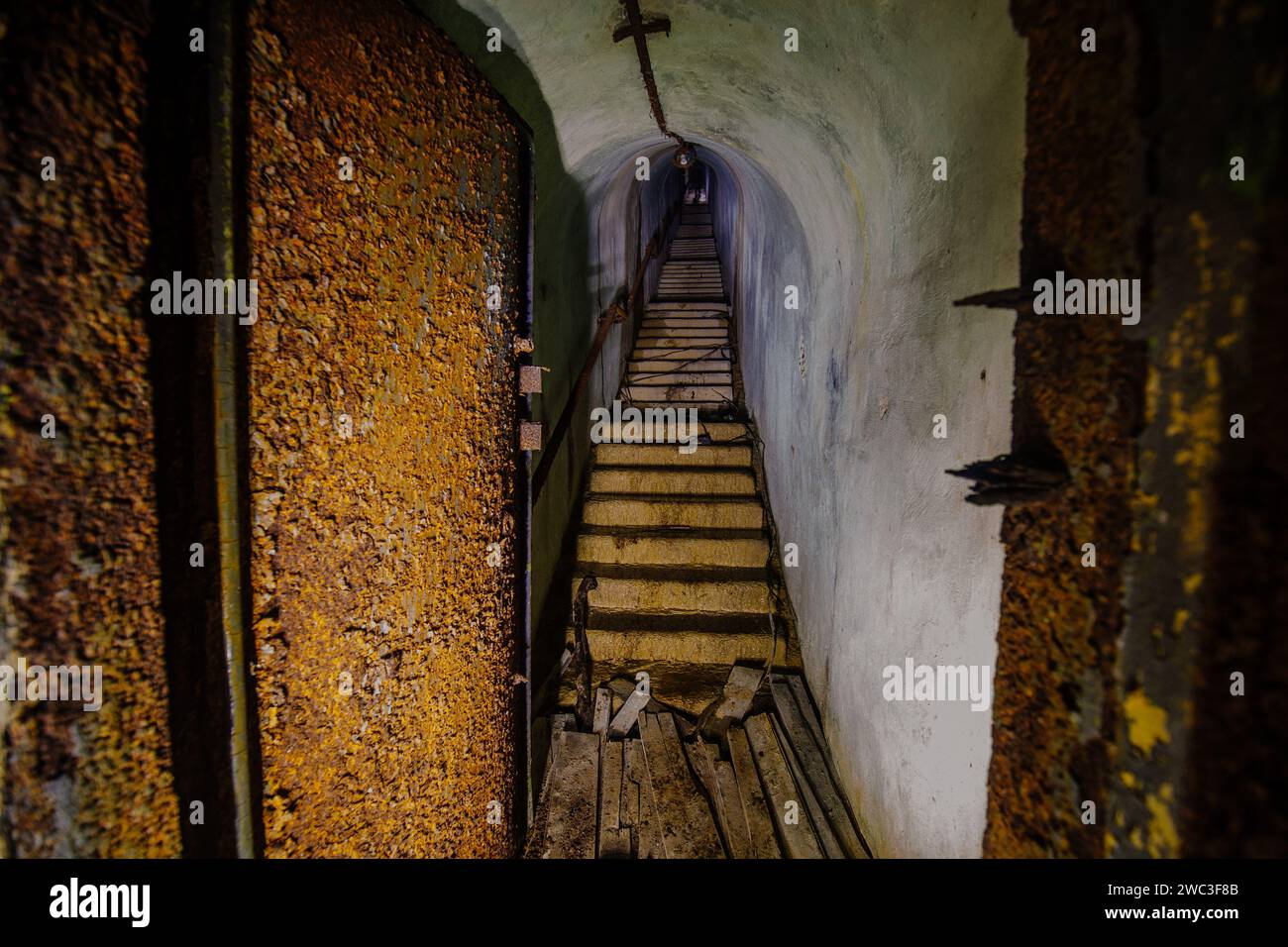 Old dark abandoned dirty Soviet bunker, echo of Cold War Stock Photo ...