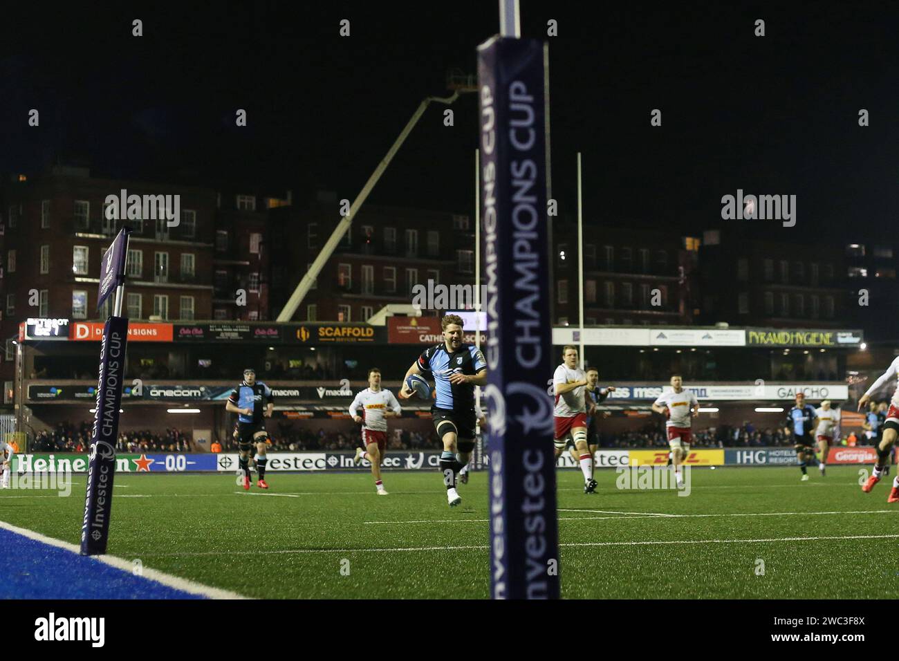 Cardiff, UK. 13th Jan, 2024. Thomas Young of Cardiff Rugby runs in and ...