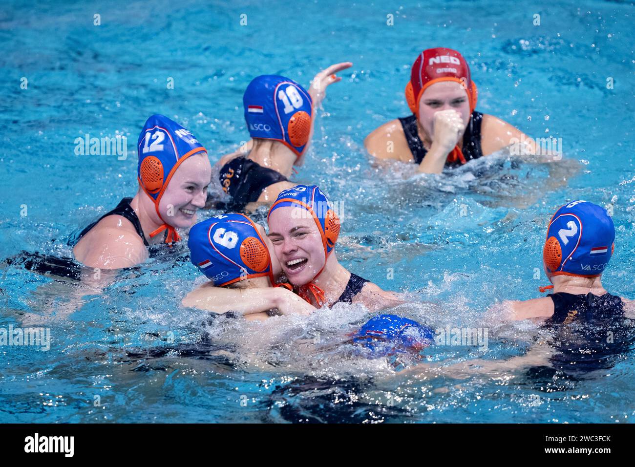 EINDHOVEN - Joy among the Dutch water polo team (women) after winning ...
